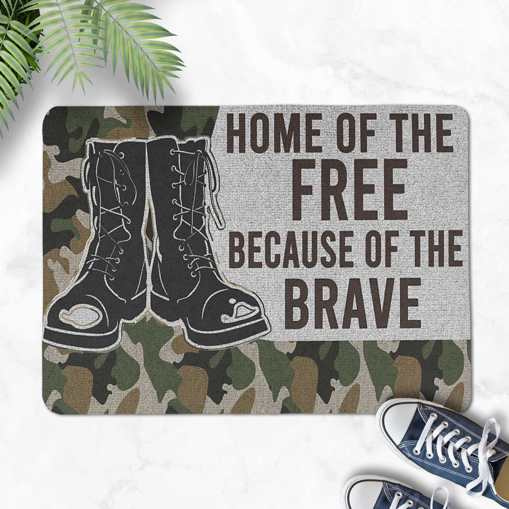Veteran Welcome Doormat, Home of the Brave Patriotic Rug with Combat ...