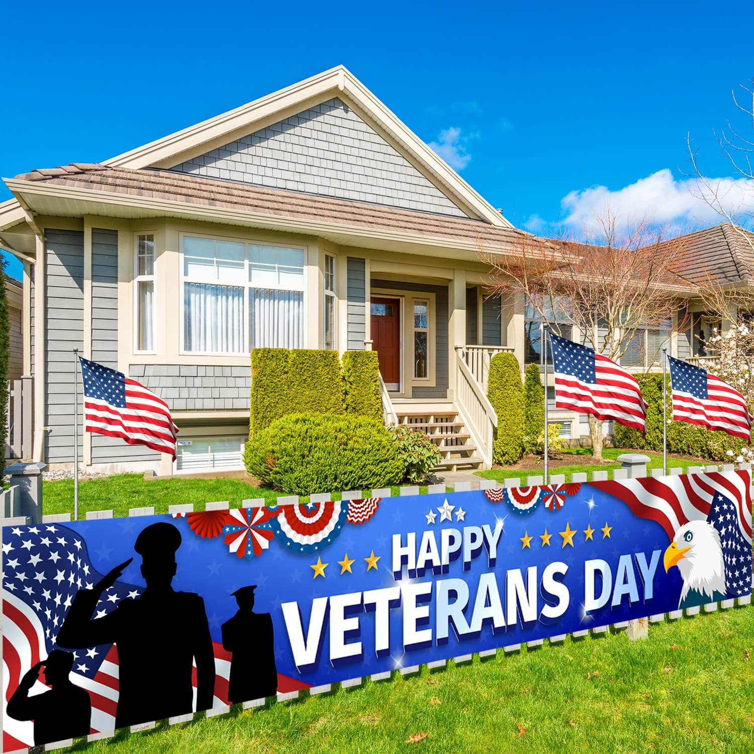 Veterans Day Decorations Banner Outdoor Yard Sign, Large Outdoor Happy ...