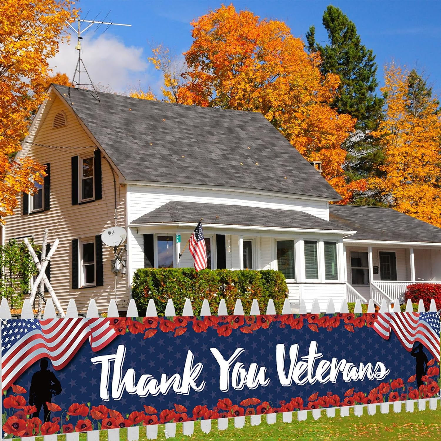 Veterans Day Decorations Thank You Veterans Banner for Fence Yard Lawn ...