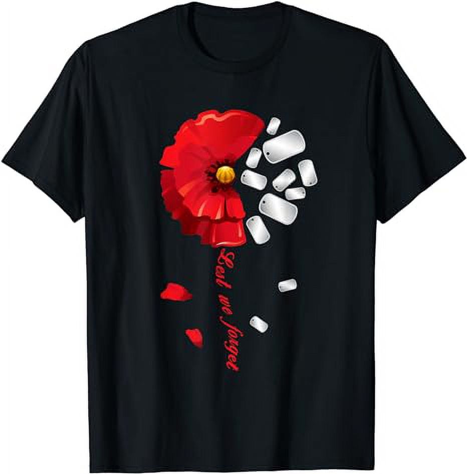 Veterans Day Lest We Forget Red Poppy Flower USA Memorial T-Shirt ...