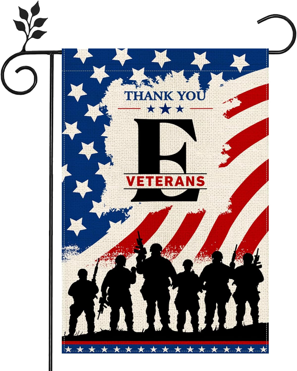 Veterans Day Monogram Letter E Patriotic Garden Flag Vertical Double ...