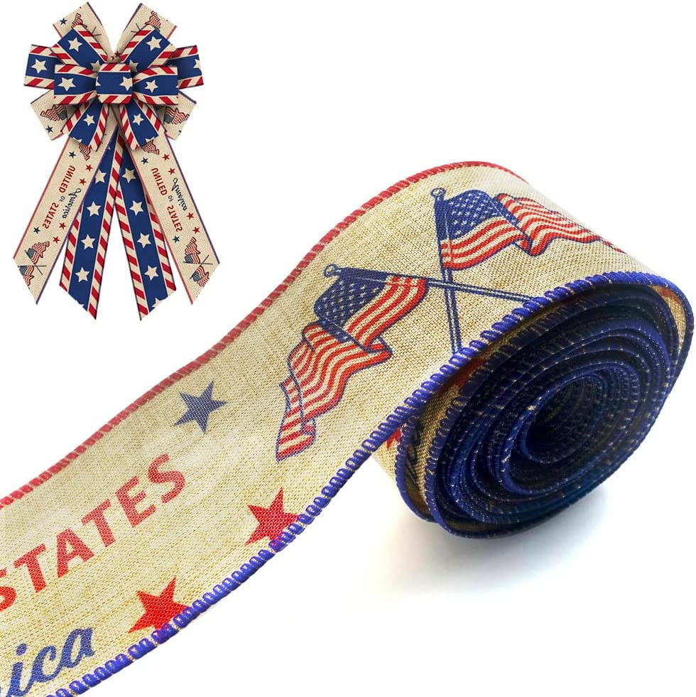 Veterans Day Ribbons for Crafting, Patriotic Wired Edge Ribbons Natural ...