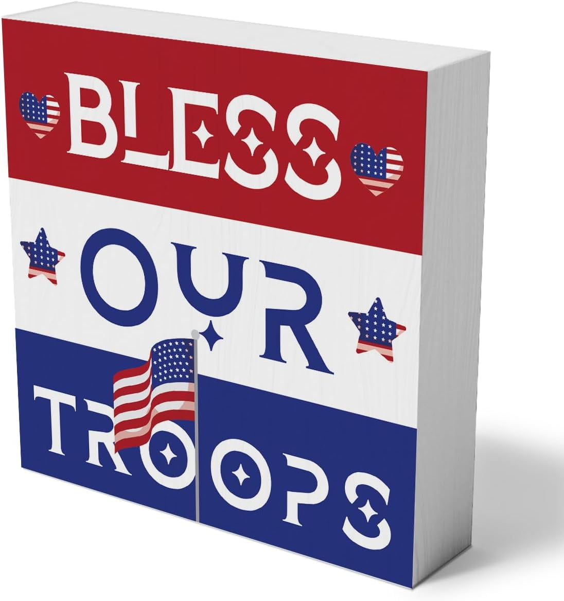 Veterans Day Wooden Box Sign Home Wall Decor 5x5 inch Rustic Bless Our ...