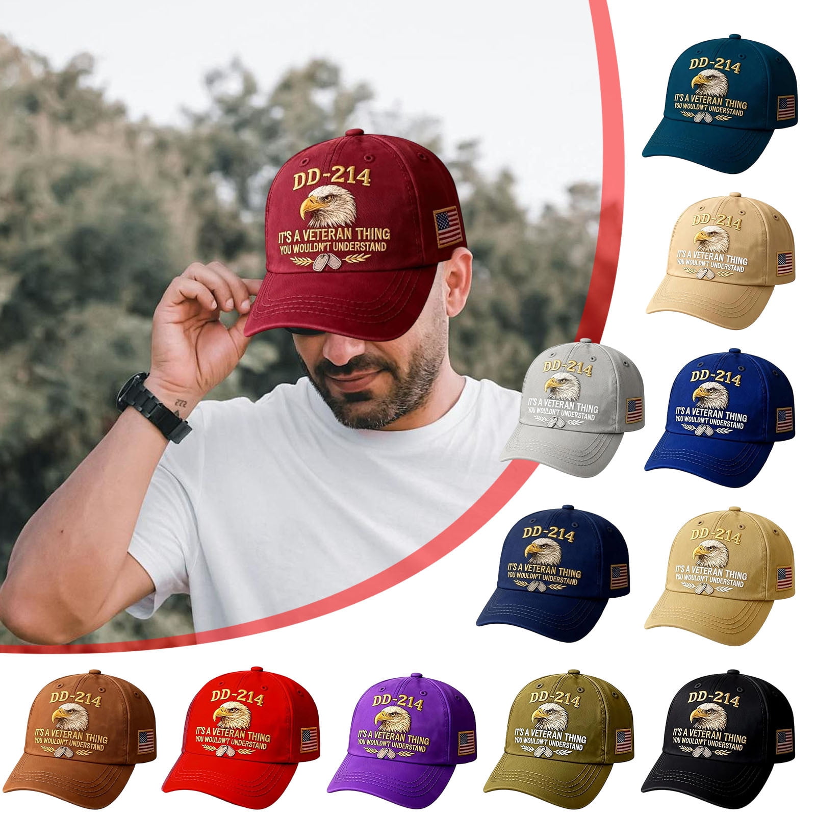 Veterans Hat Military Service Baseball Cap for Men Patriotic Retirement ...