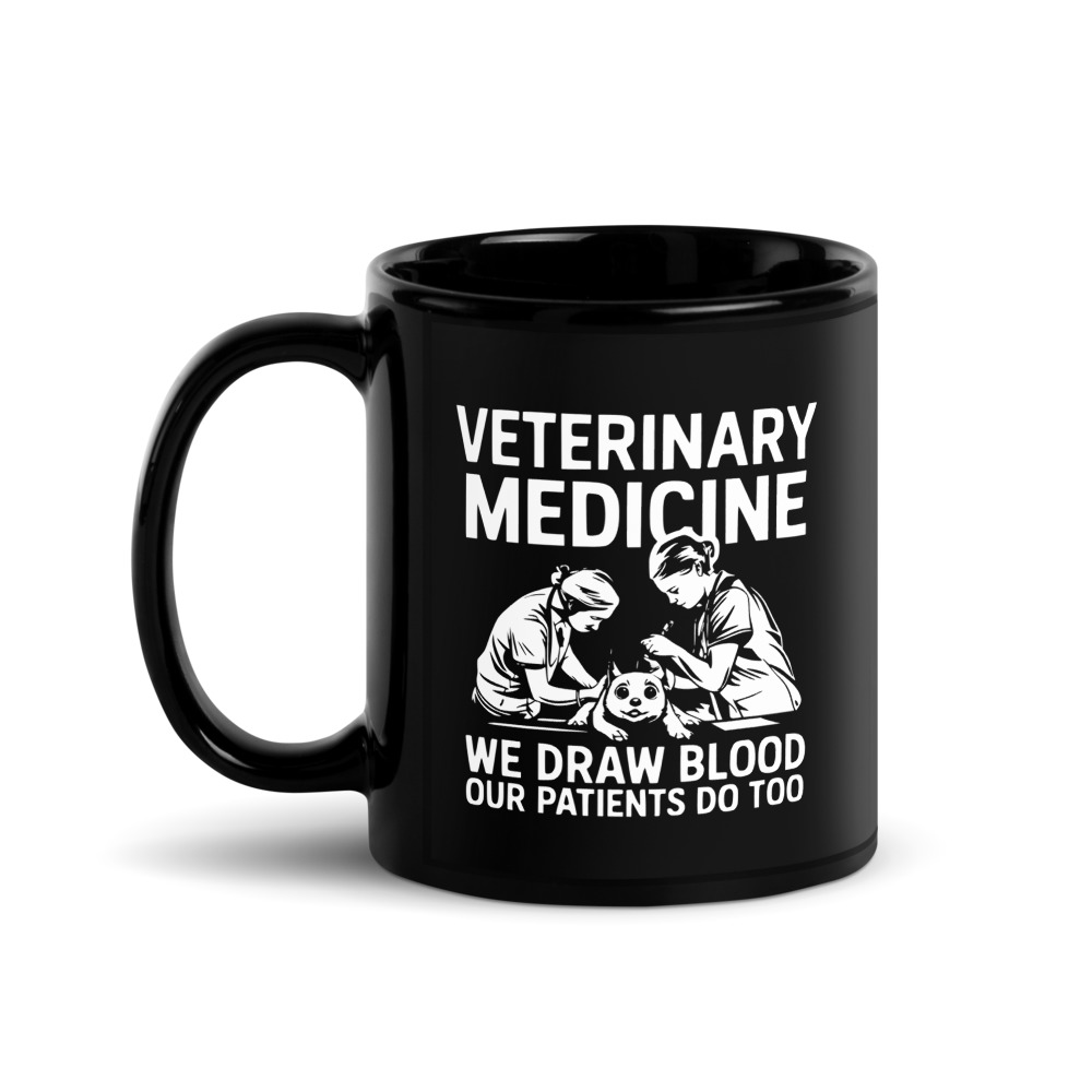 Veterinarian Vet Tech Black Glossy Mug, Veterinary Medicine We Draw ...