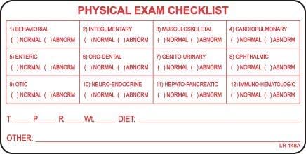 Veterinary Physical Exam Checklist Labels LR-148A - Walmart.com