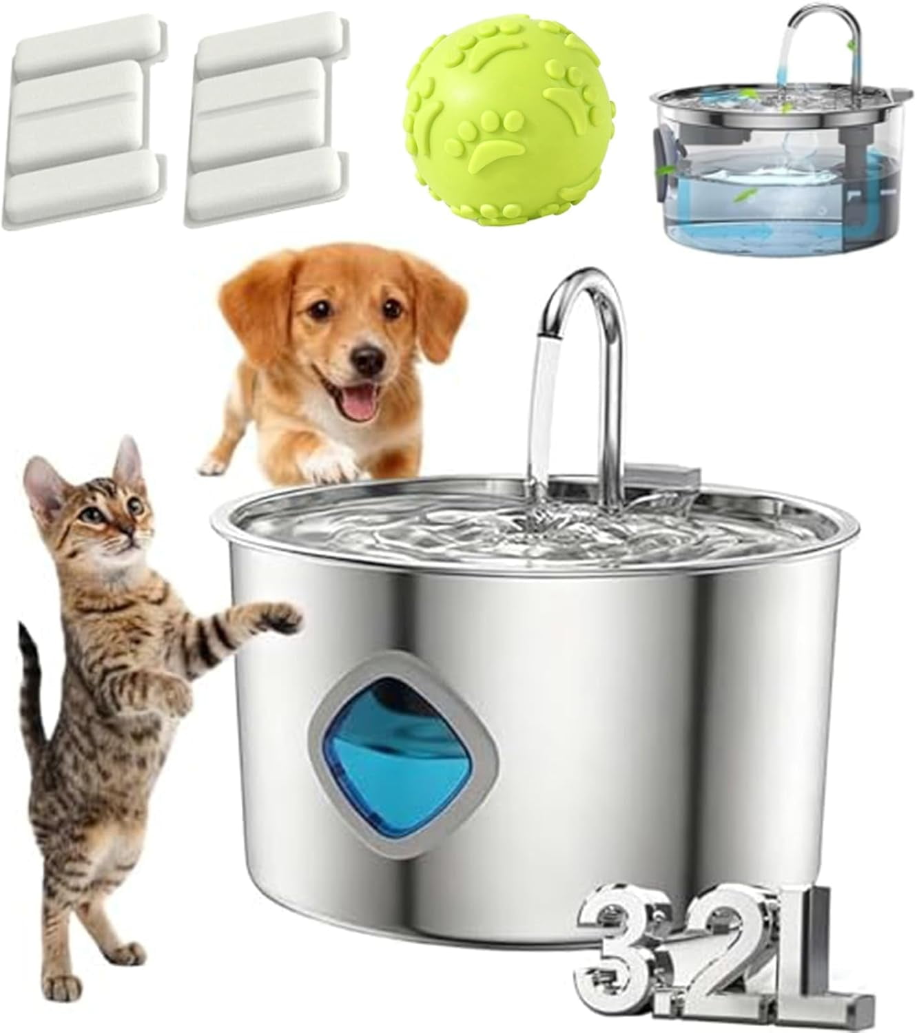 Vetiflow Water Bowl, 3.2l Dog Fountain Water Bowl with Quad Filtration ...