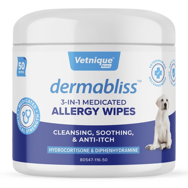 Vetnique Dermabliss 3-in-1 Medicated STF9 Dog Wipes - Relief for Itchy ...