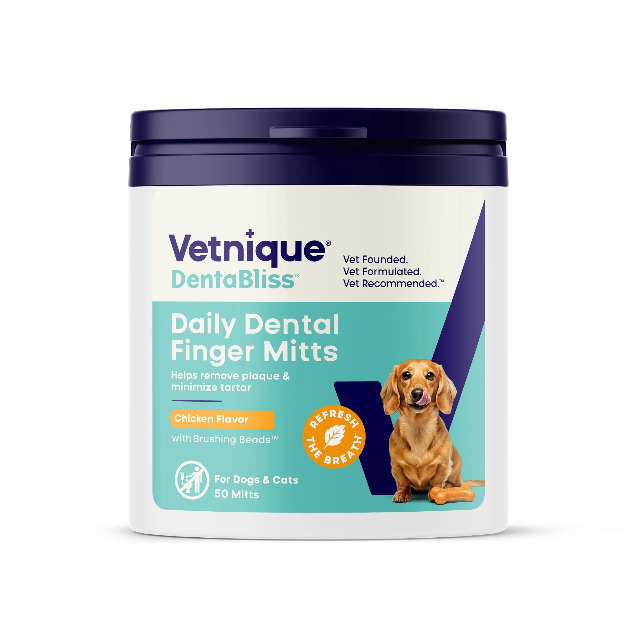 Vetnique DentaBliss Dog Dental Wipes Finger Mitts, Chicken Flavor for ...