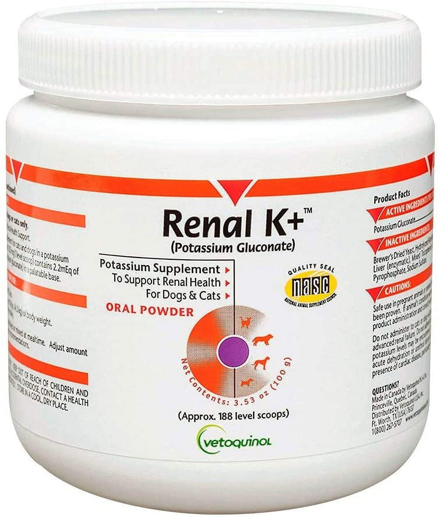 Vetoquinol Renal K+ Potassium Gluconate Powder Supplement, Supports ...