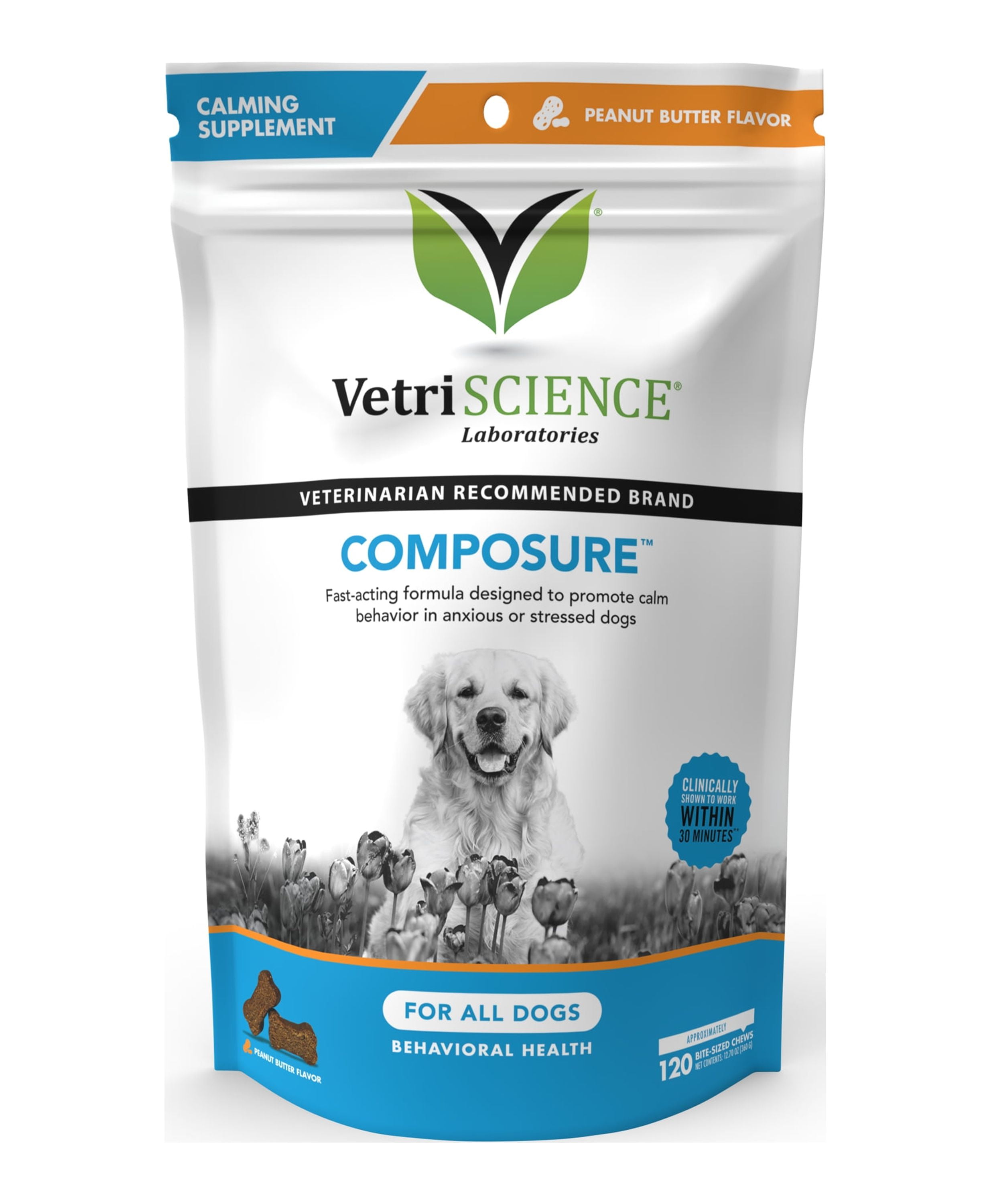 VetriScience Composure Chewables for Dogs, Stress Relax Relief, Peanut ...