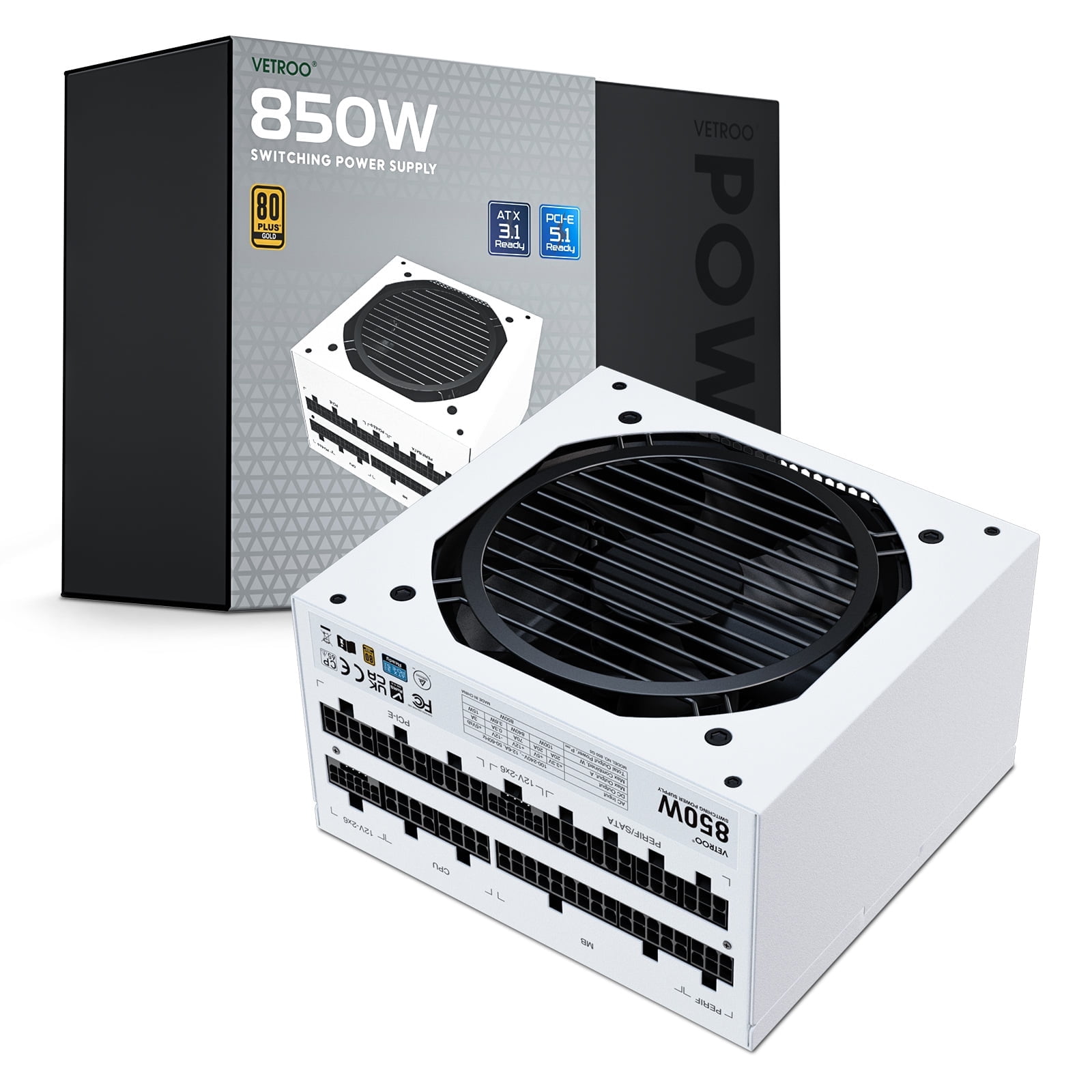 Vetroo 850W Power Supply Dual PCIe 5.1 ATX 3.1 Ready, 80 Plus Gold Full ...