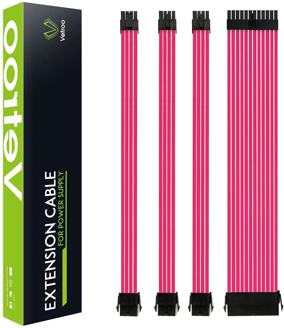 Vetroo PSU Extension Cable Sleeved Customization Mod PC Power Supply ...