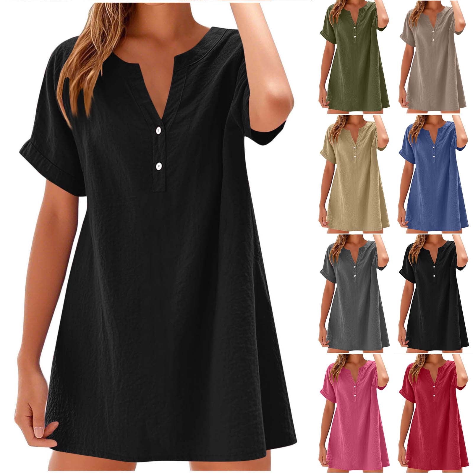Vetsdori Short Sleeve Mini Dresses for Women Plain Sundress Casual ...