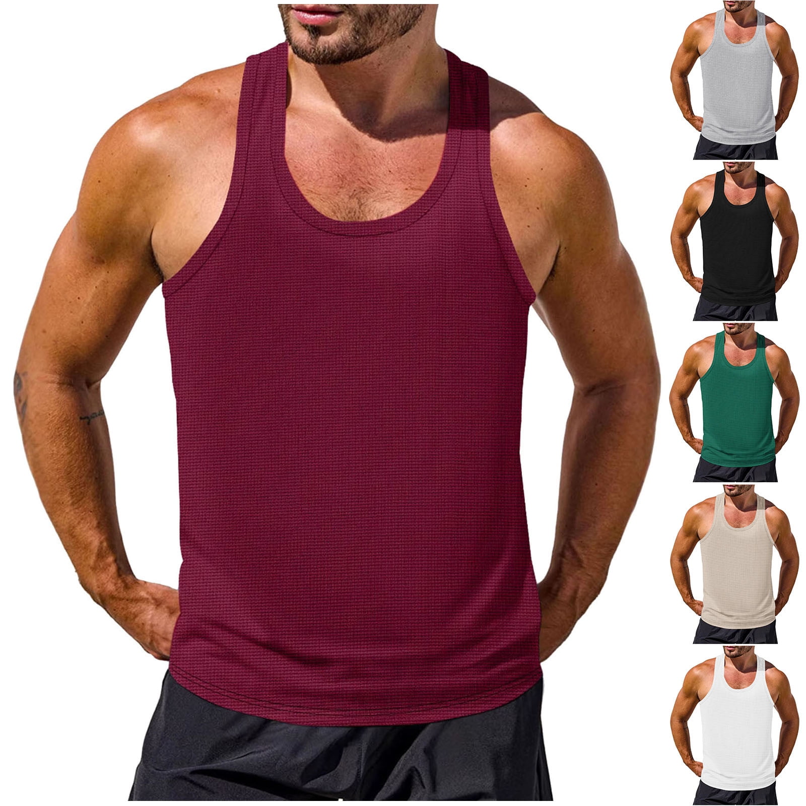 Vetsdori Workout T Shirts for Men Sleeveless Summer Tank Tops Waffle ...