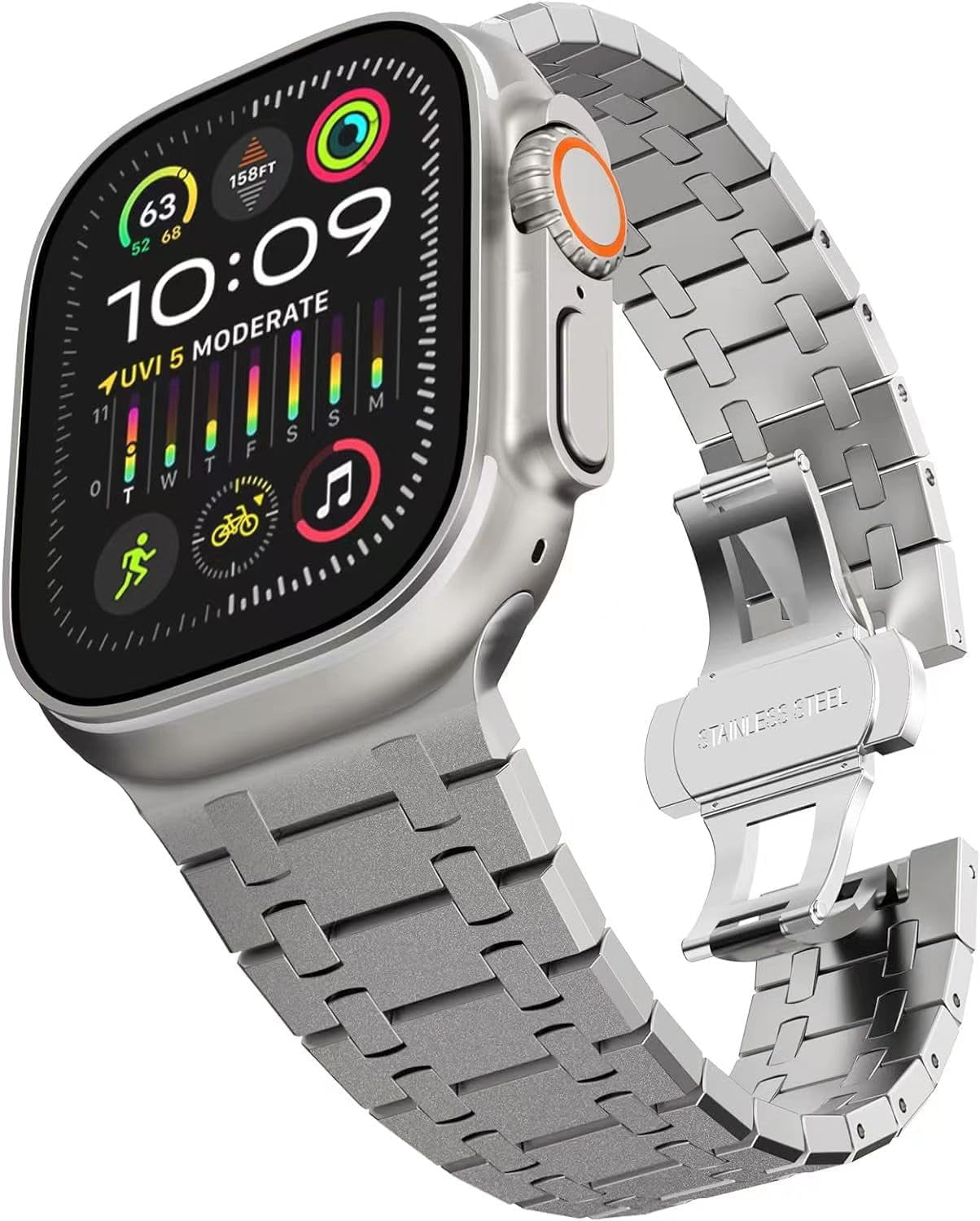 VeveXiao Stainless Steel Band for Apple Watch Ultra 2 Band 49mm 45mm 44mm 42mm Metal Link ...