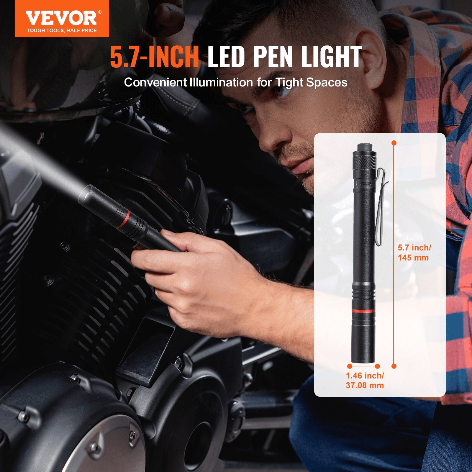 VEVOR 5.9 Inch Rechargeable Penlight 300 lumens 3 Lighting Modes Pocket ...