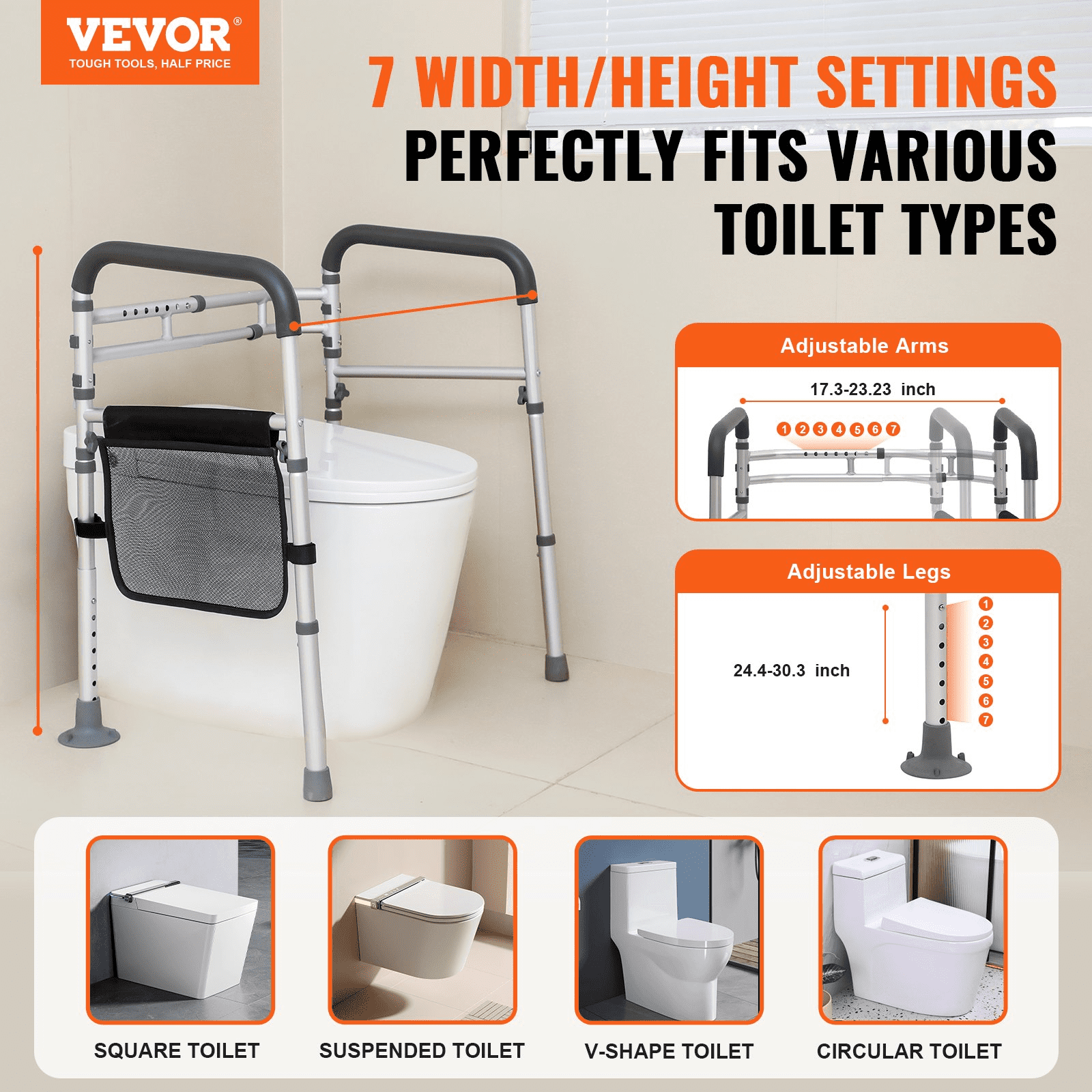 Vevor SJLDJYKAQLG3Y0MYQV0 Folding Toilet Safety Rail Seat Frame with ...