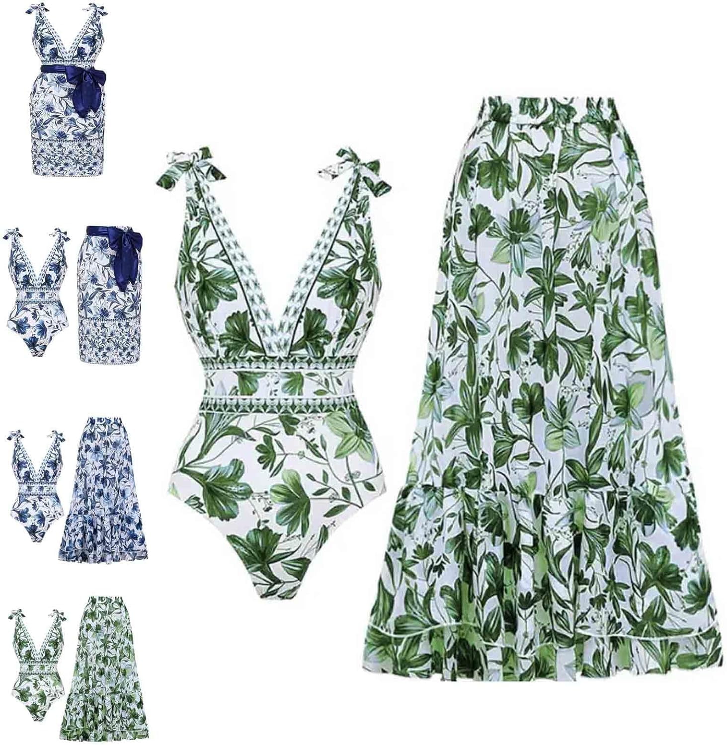 Vevri Swimsuit Matching Skirt V-Neck One Piece Set, Vevri Swimsuit with ...