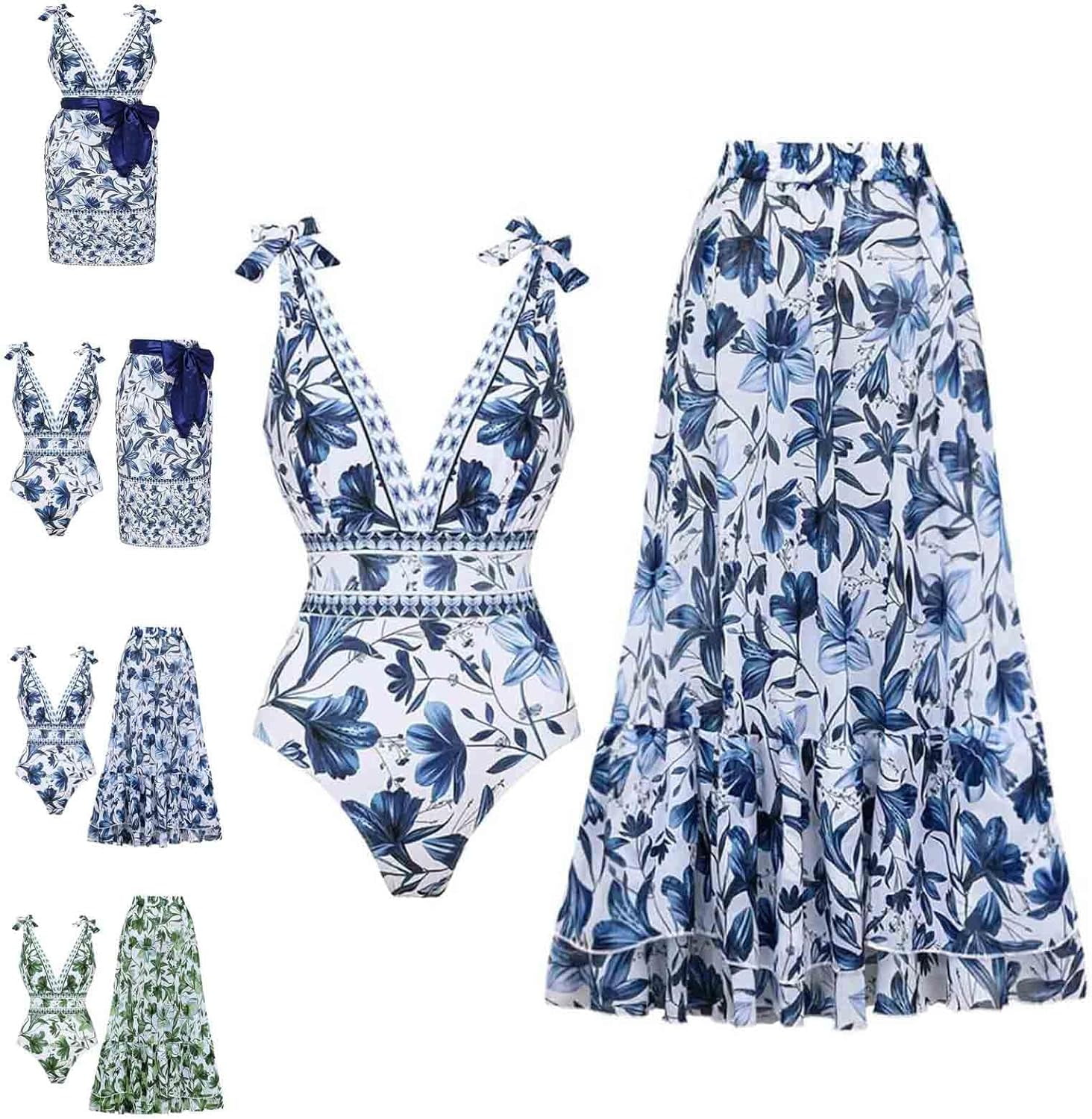 Vevri Swimsuit Matching Skirt V-Neck One Piece Set, Vevri Swimsuit with ...