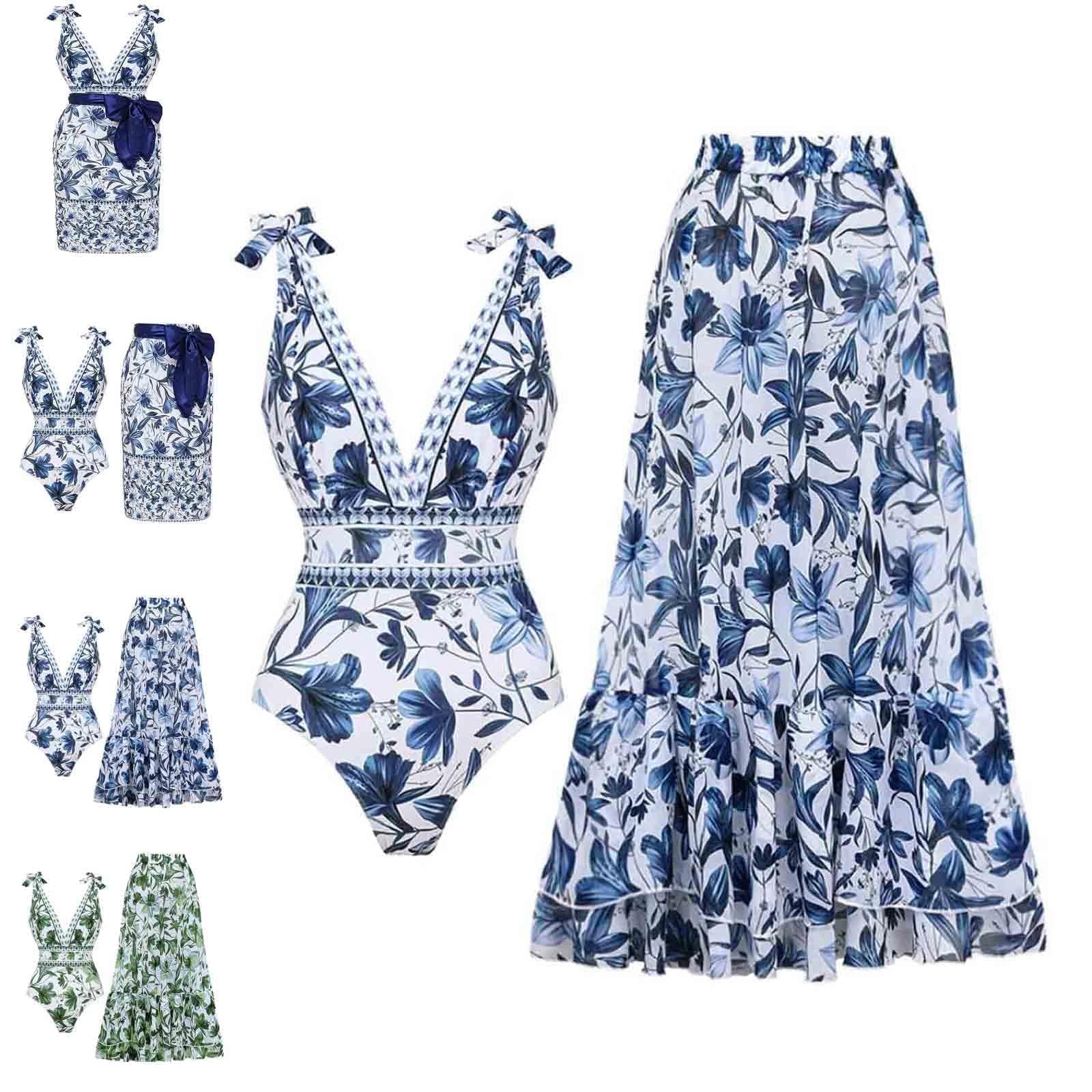 Vevri Swimsuit Matching Skirt V-Neck One Piece Set,Women's One Piece ...