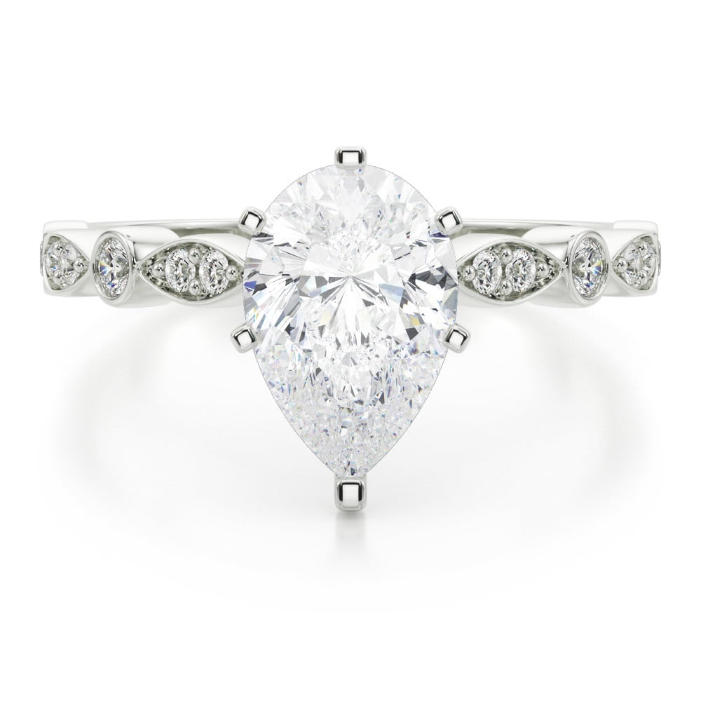 Vexa Jewel 2.2 Ct Pear Cut Solitaire with Accent Diamonds - 14K White ...