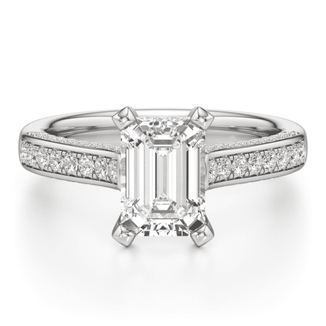 Vexa Jewelry 2 Ct Emerald Cut Engagement Solitaire with Accent Stones - 14K White Gold Plated ...