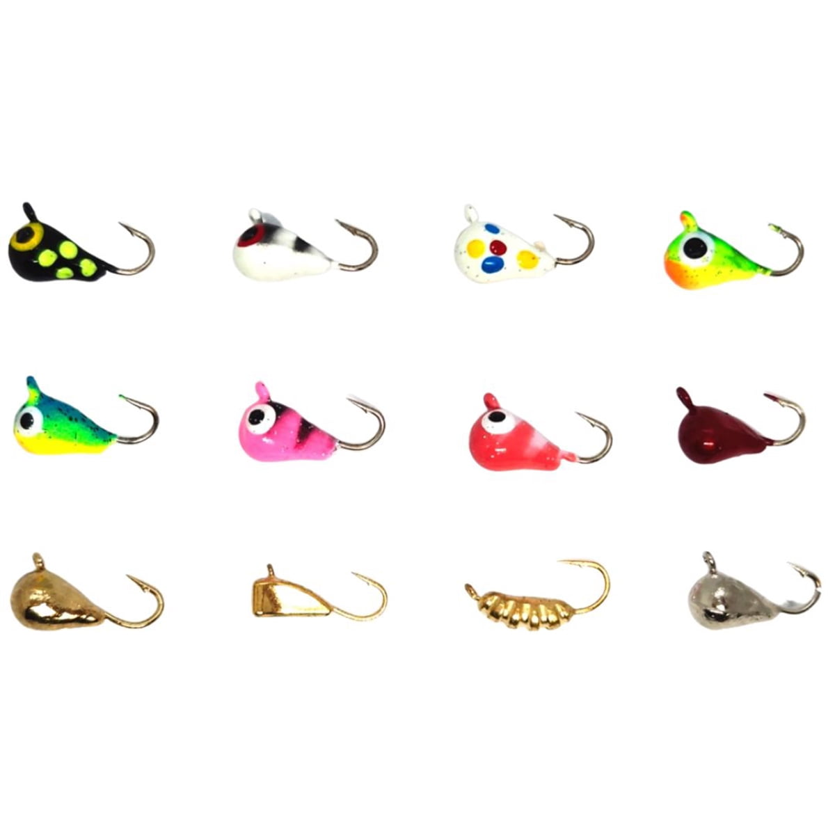 Vexan 12-Pack Tungsten Ice Fishing Jigs Glow & Multi-Color (1.1g, 4mm ...