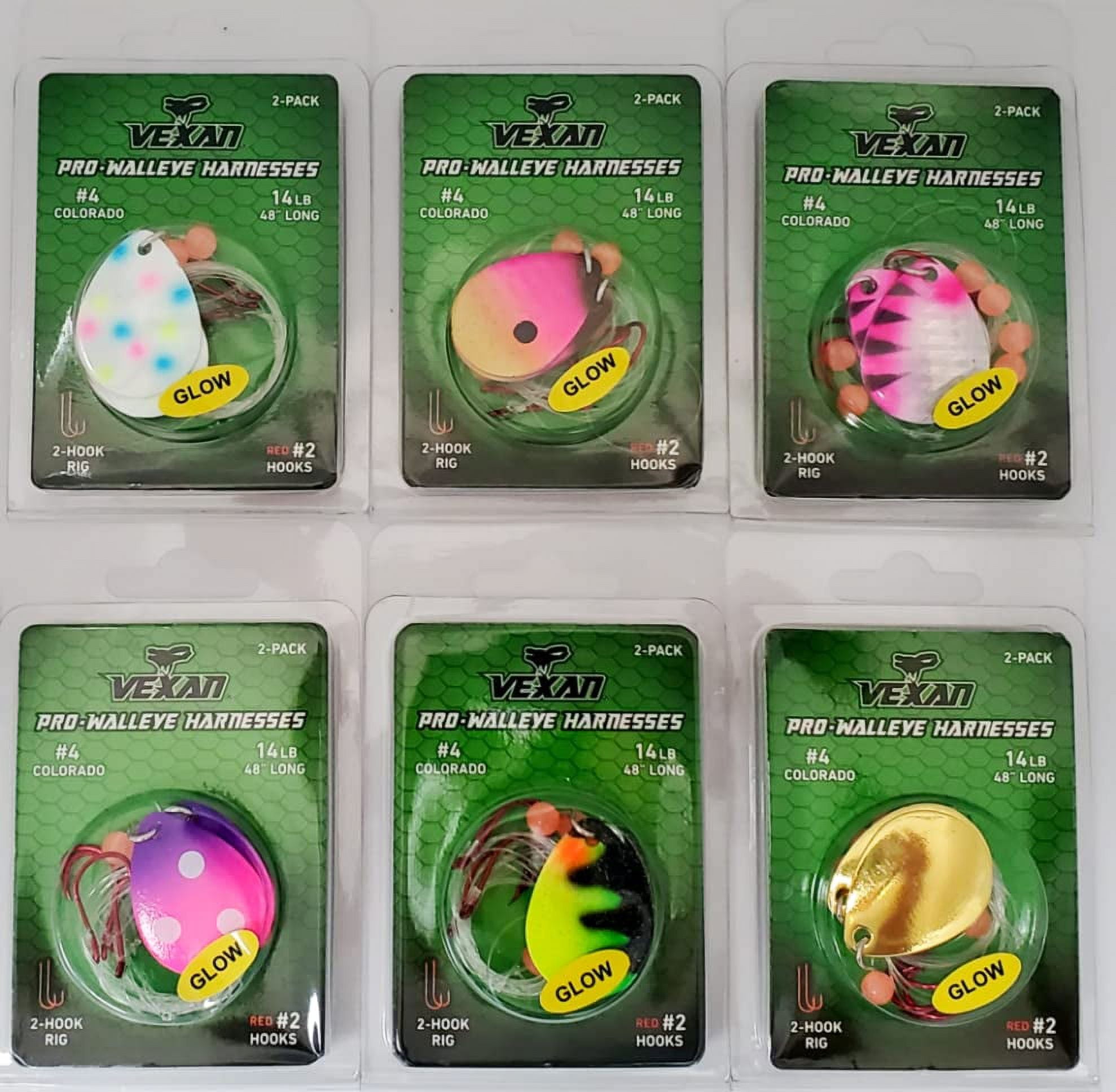 Vexan Six 2-Packs (12 Total) Glow Walleye Crawler Harnesses, Kit 1 ...