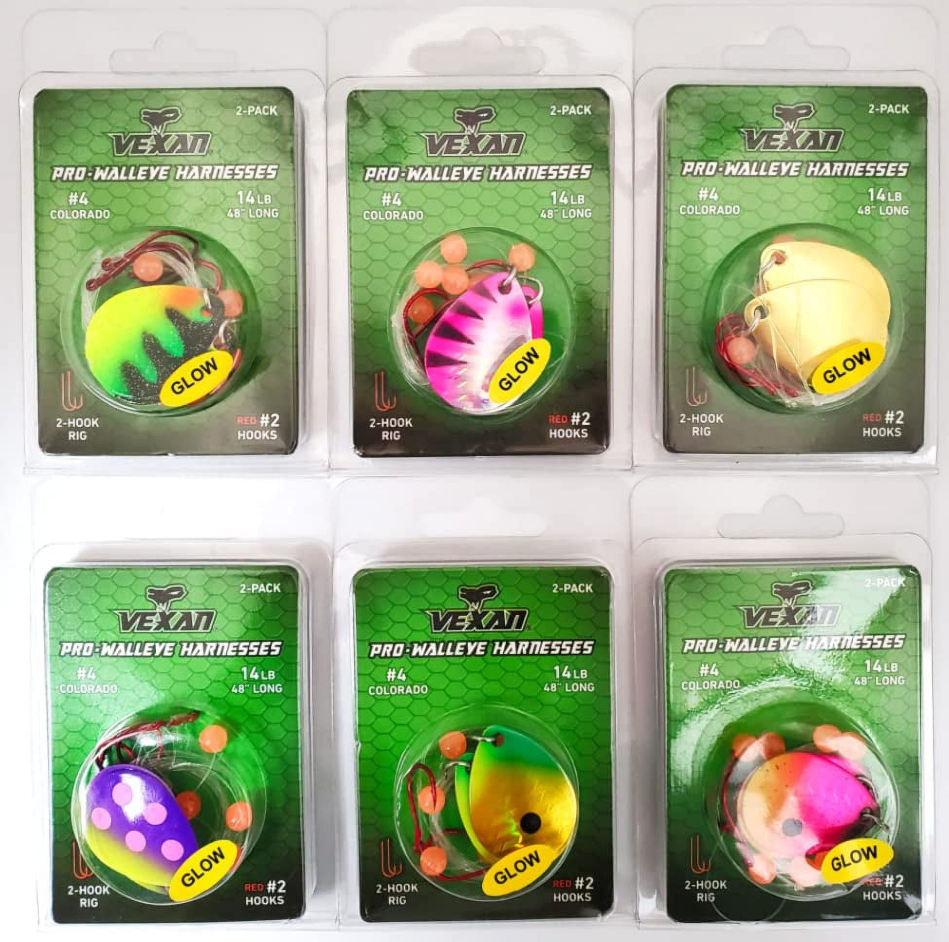 Vexan Six 2-Packs (12 Total) Glow Walleye Crawler Harnesses, Kit 2 ...
