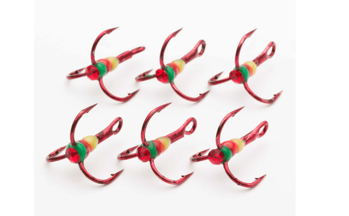 Vexan Crystal Reaper Glow Treble Hooks 6PK Anodized Red for Fishing ...