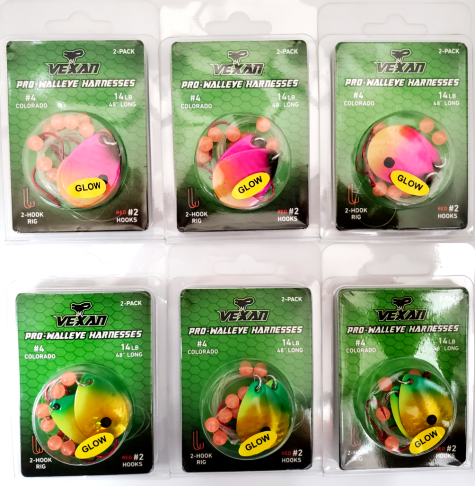 Vexan Walleye Crawler Harnesses, 2-Packs (12 Total), Glow in Dark, UV ...