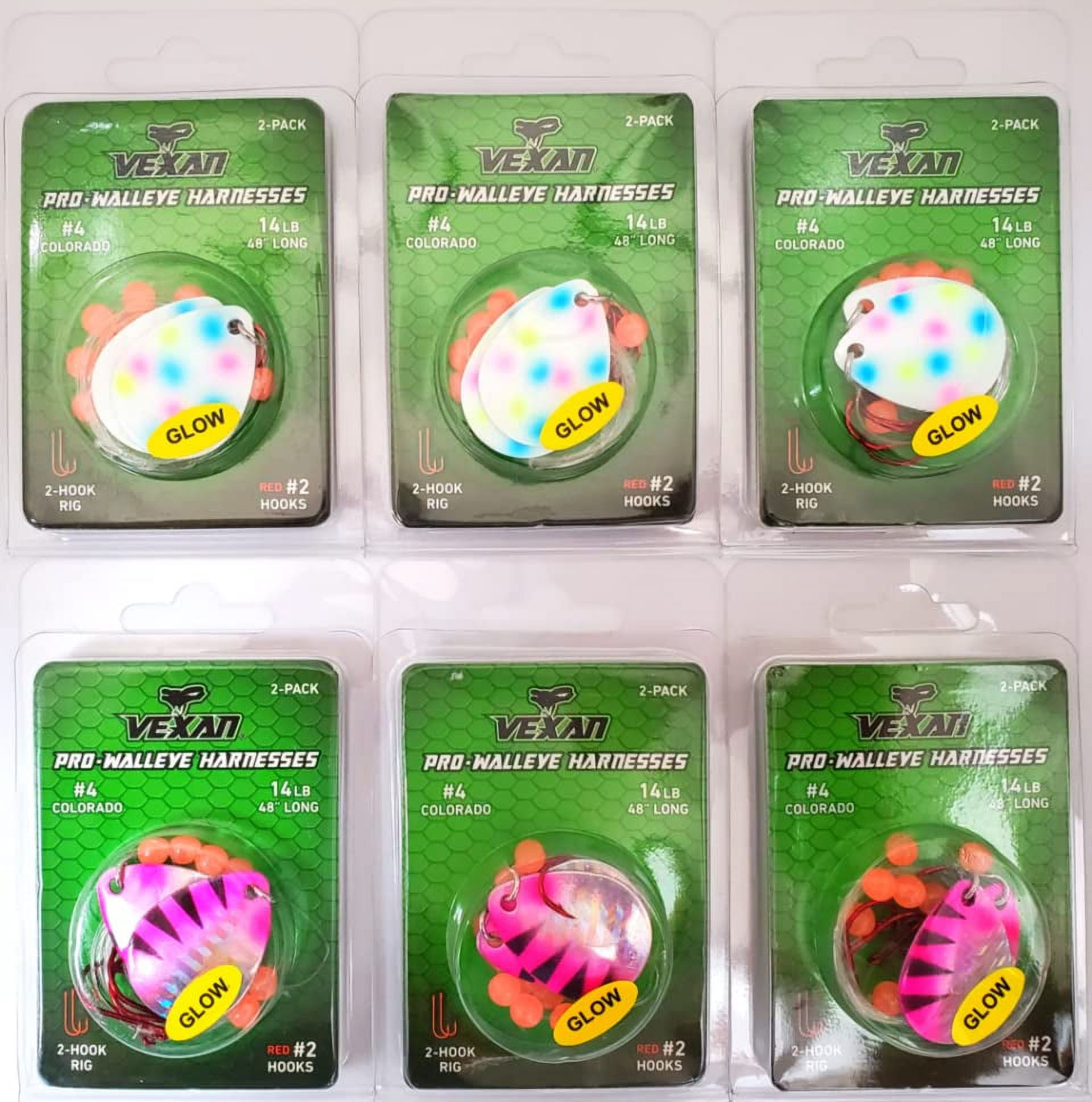 Vexan Two-fer Six 2-Packs (12 Total) Glow Walleye Crawler Harnesses ...