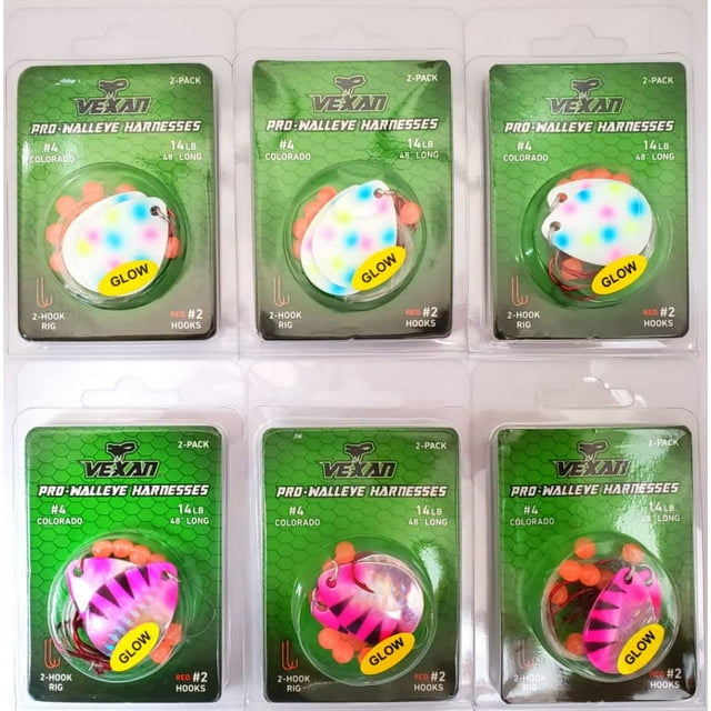Vexan Two-fer Six 2-Packs (12 Total) Glow Walleye Crawler Harnesses ...