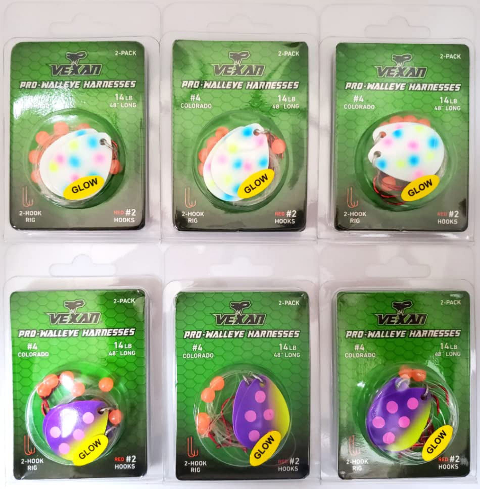 Vexan Two-fer Six 2-Packs (12 Total) Glow Walleye Crawler Harnesses ...