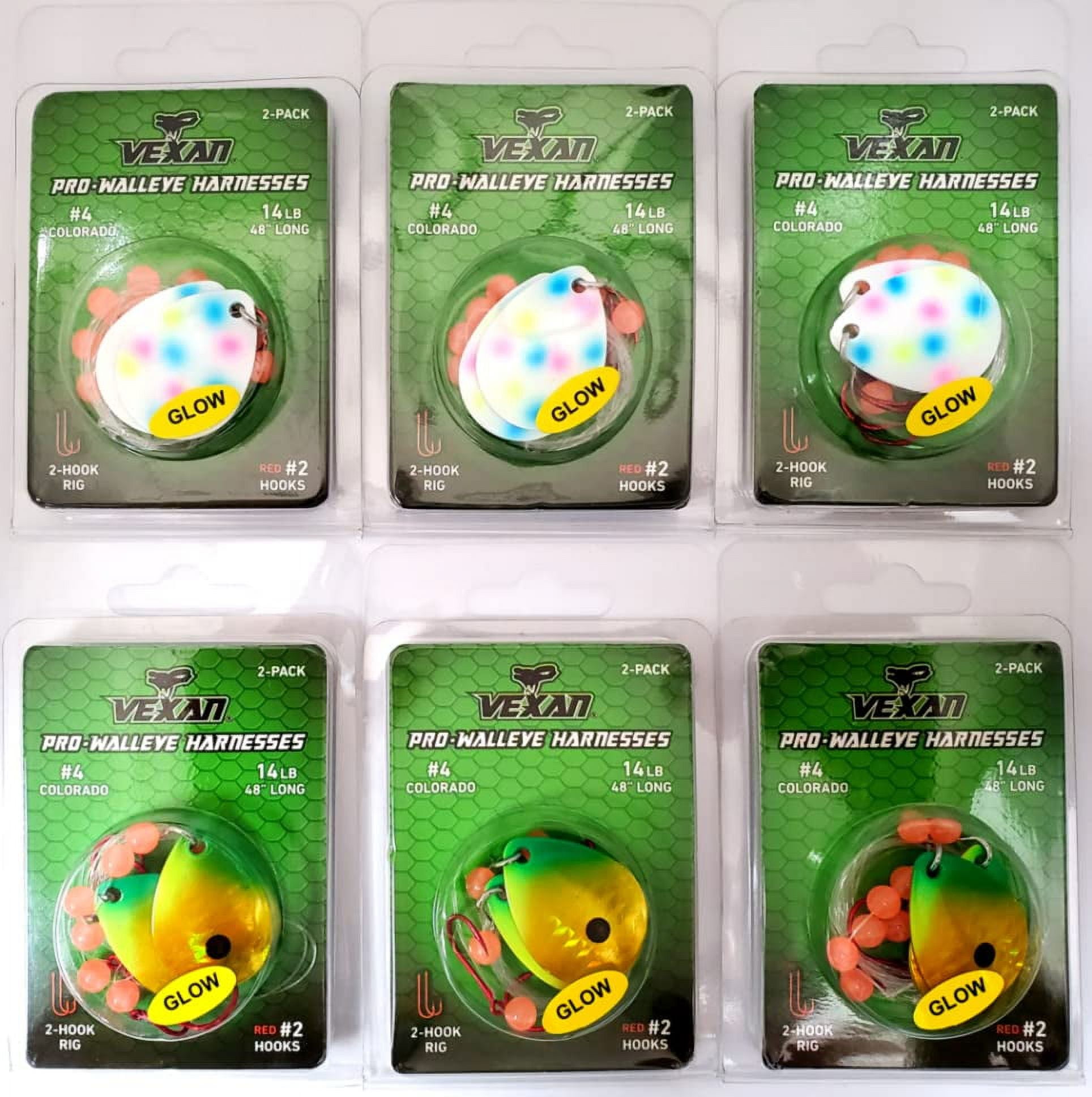 Vexan Two-fer Six 2-Packs (12 Total) Glow Walleye Crawler Harnesses ...