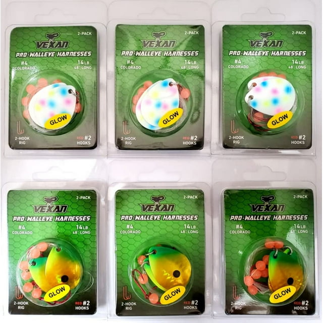 Vexan Two-fer Six 2-Packs (12 Total) Glow Walleye Crawler Harnesses ...