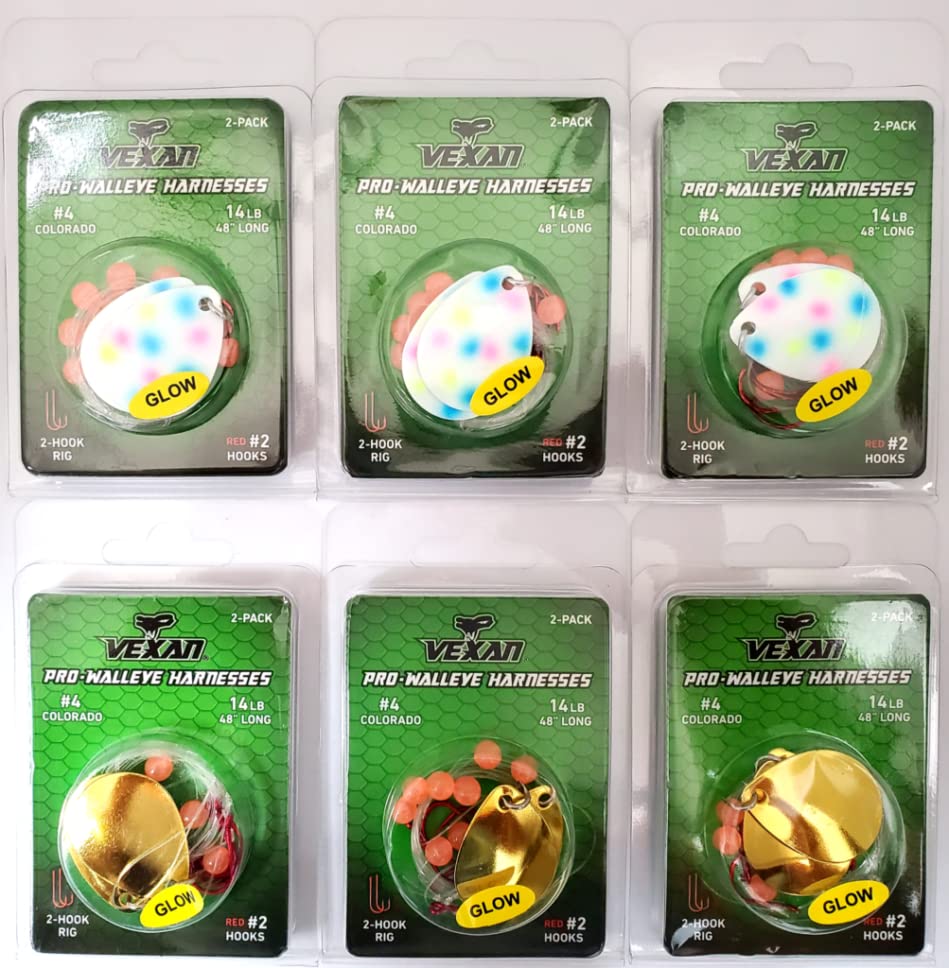 Vexan Two-fer Six 2-Packs (12 Total) Glow Walleye Crawler Harnesses ...