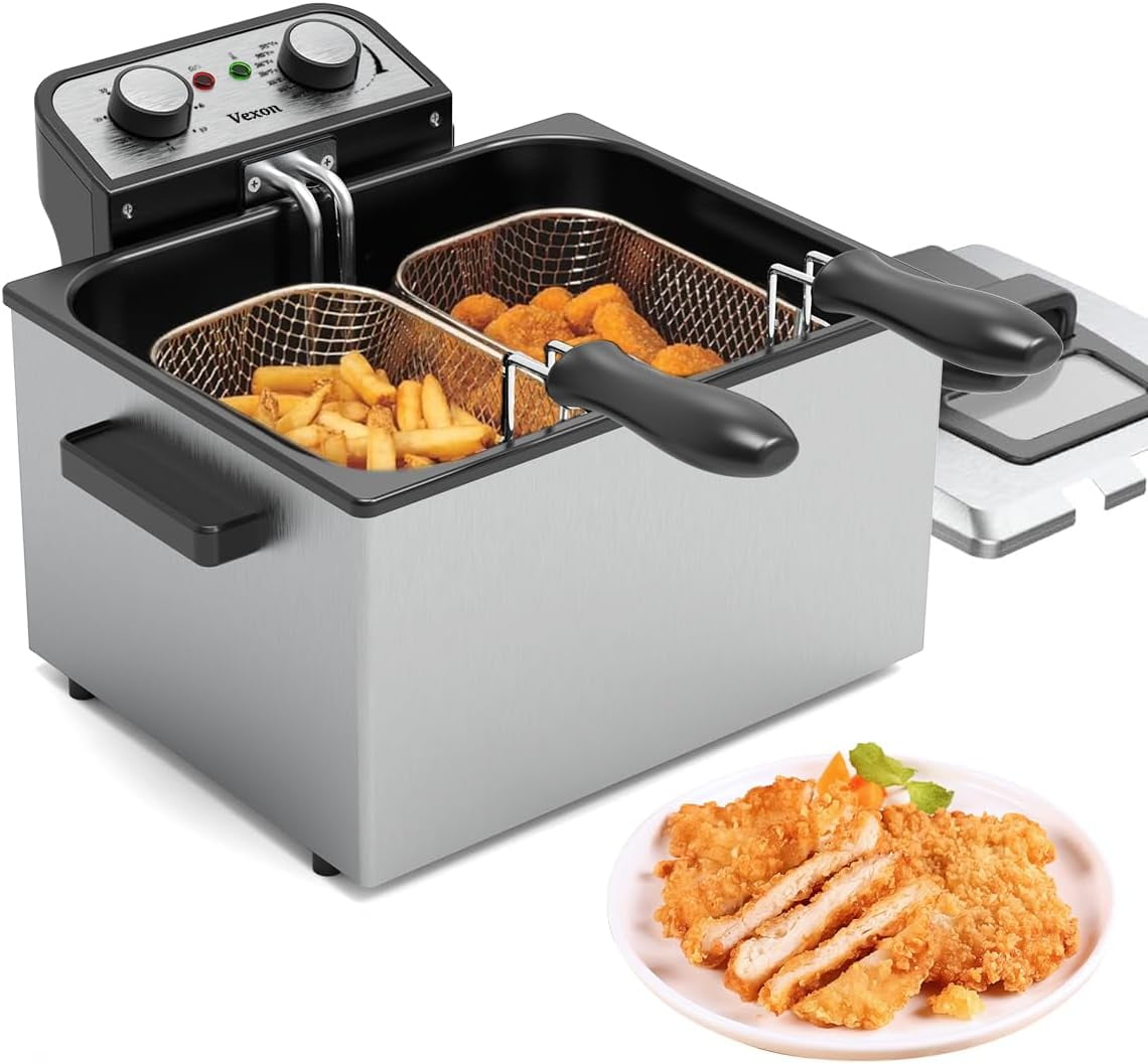 Vexon 5 Liters/21 Cups Deep Fryer with Baskets Home Use (Two Frying ...
