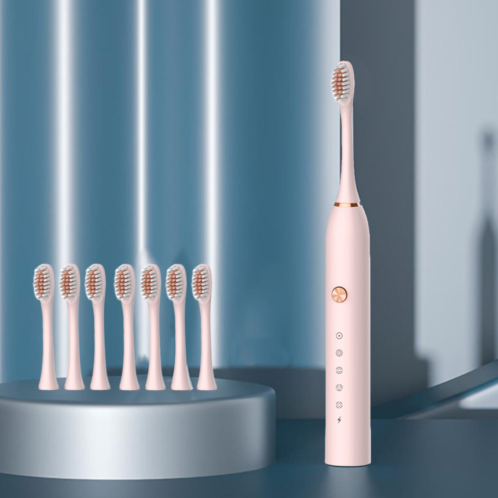 Vfedsrsge Pink Toothbrush with 8 Brush Heads, Smart 5-speed Timer ...