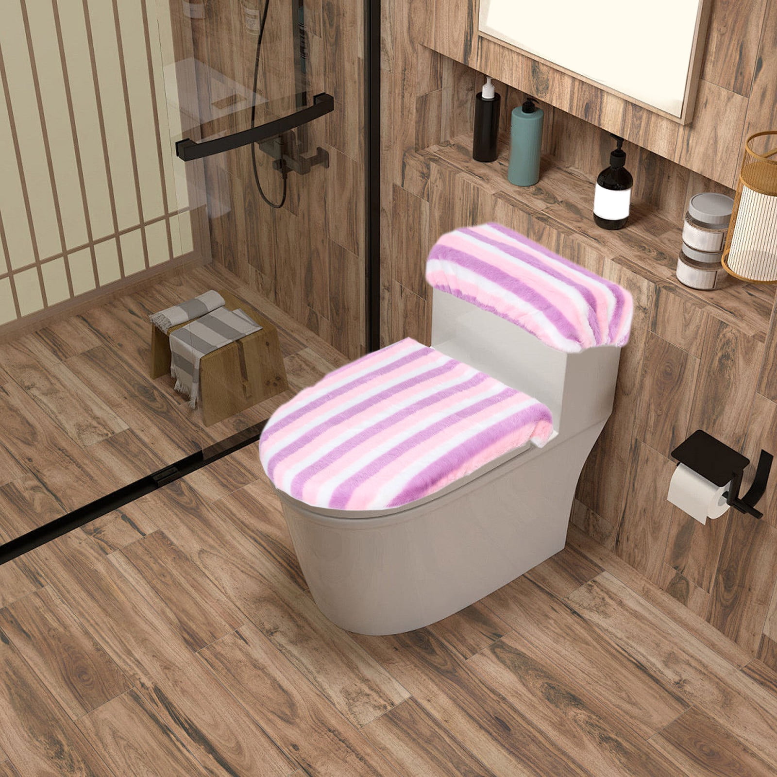 Vfedsrsge Washable Polyester Toilet Lid and Tank Cover Set - Elastic ...