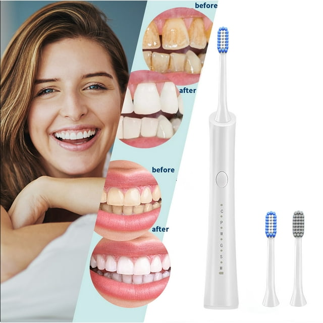 Vfedsrsge White Toothbrush with 3 Brush Heads, Portable Tooth Brush for ...