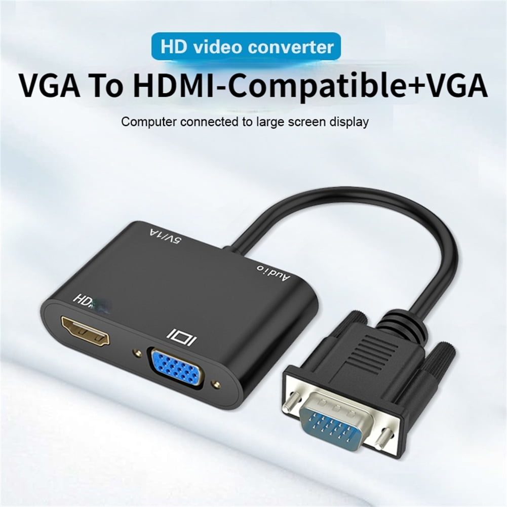 Vga To Hdmi-compatible Adapter Vga Splitter With 3.5mm Audio Converter ...