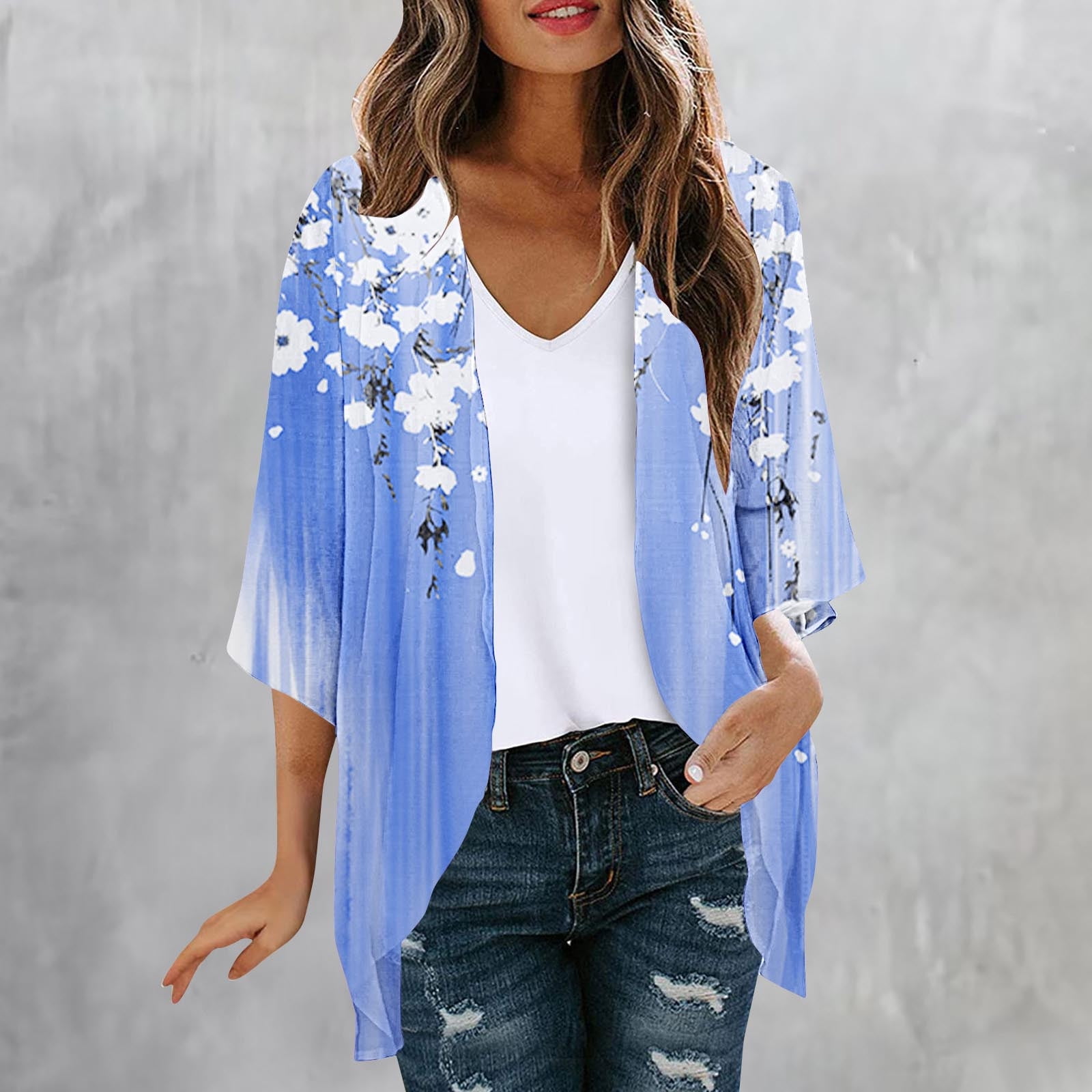 VgaVtl Blue Women Cardigans Under $10 Open Front 3/4 Sleeve Summer ...