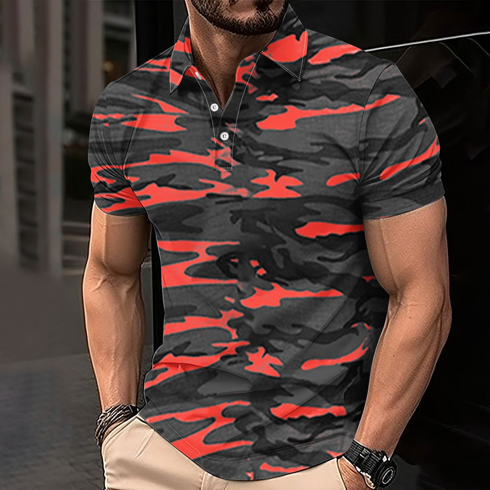 VgaVtl Camouflage Mens Short Sleeve Polo Shirt Clothes for Men Shirts ...