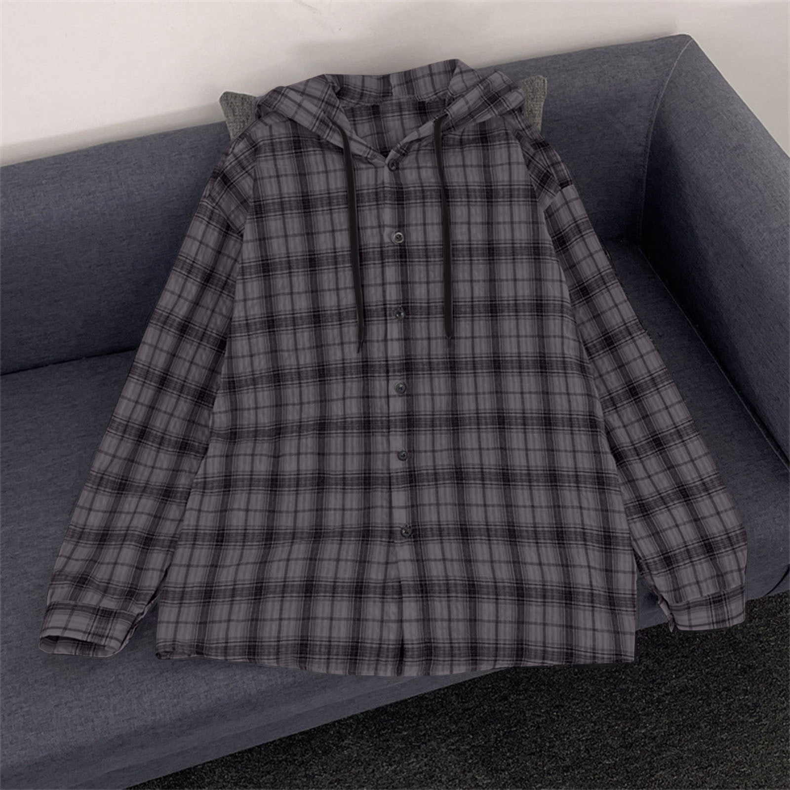 VgaVtl Checkered Mens Shirts Hooded Long Sleeve Clothes for Men Workout ...