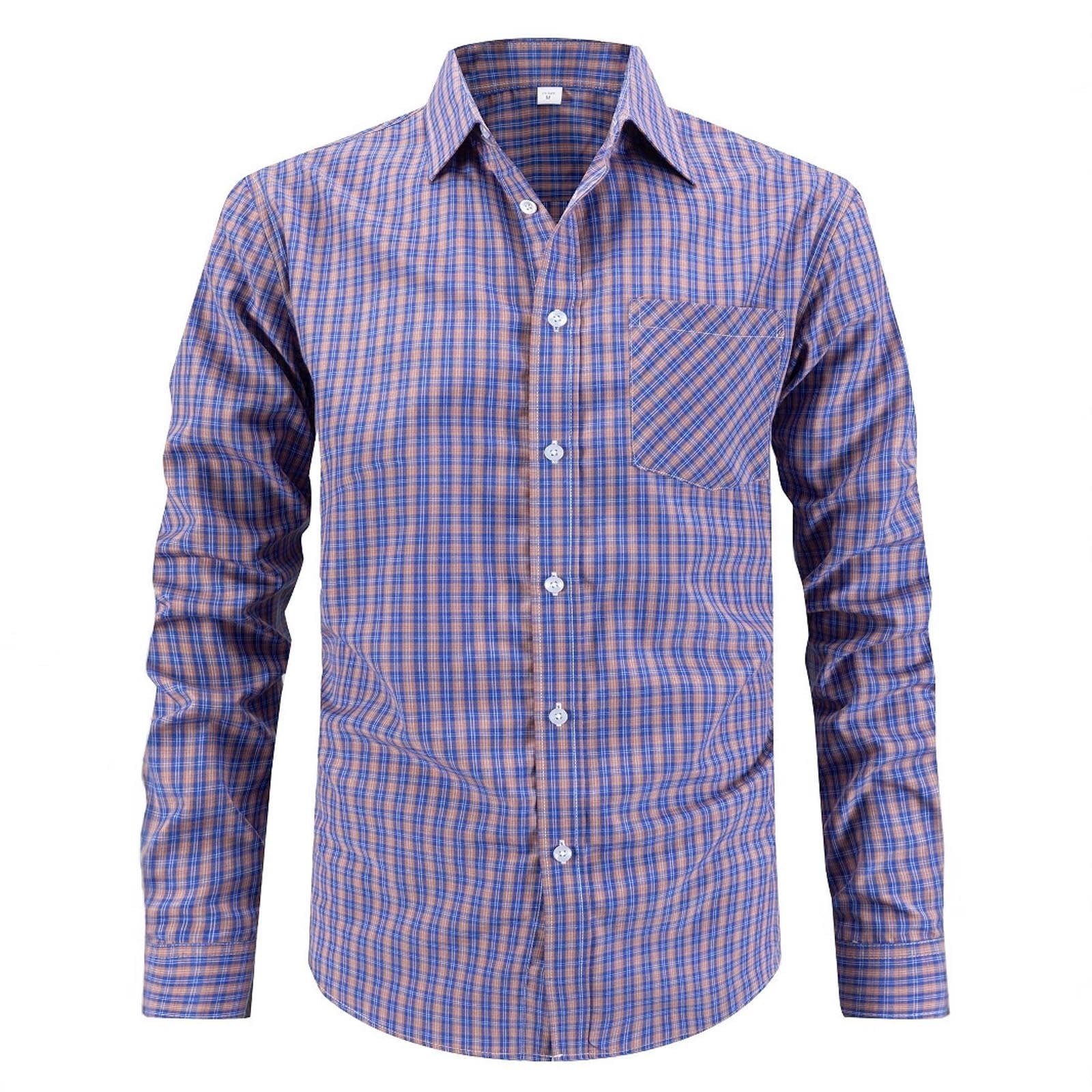 VgaVtl Cotton Men Long Sleeve Shirt Collared Clothing for Men Blue ...
