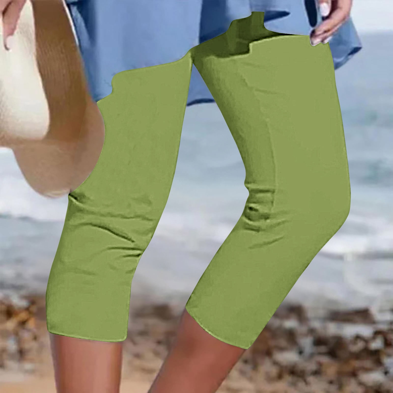 VgaVtl Cropped Plus Size Yoga Capris Green Slim-Leg Plus Size Womens ...