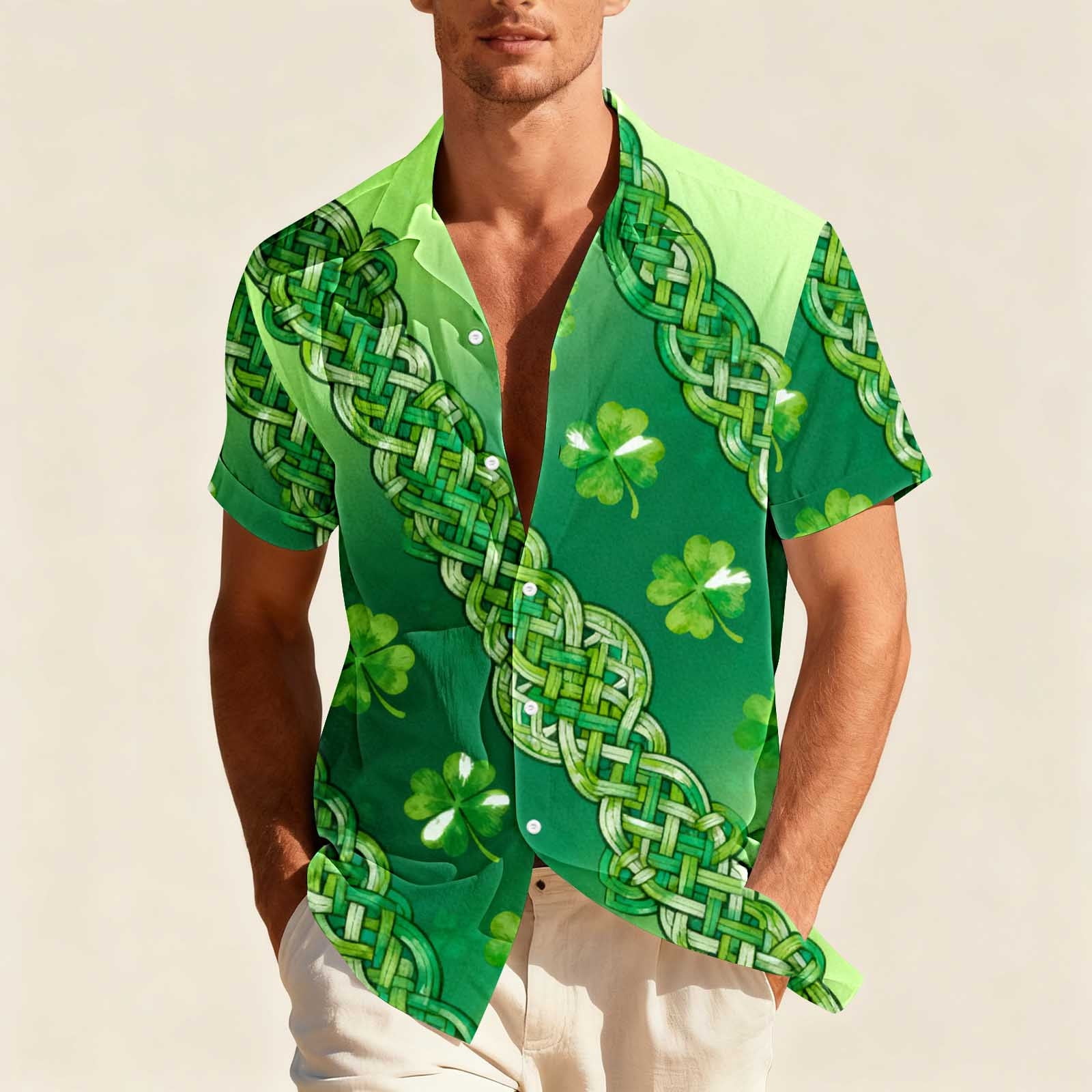 VgaVtl Green Mens Shirts St. Patrick's Day Short Sleeve Clothing for ...