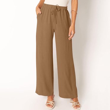 Womens Flowy Wide Leg Palazzo Pants High Waisted Drawstring Lounge Pant ...